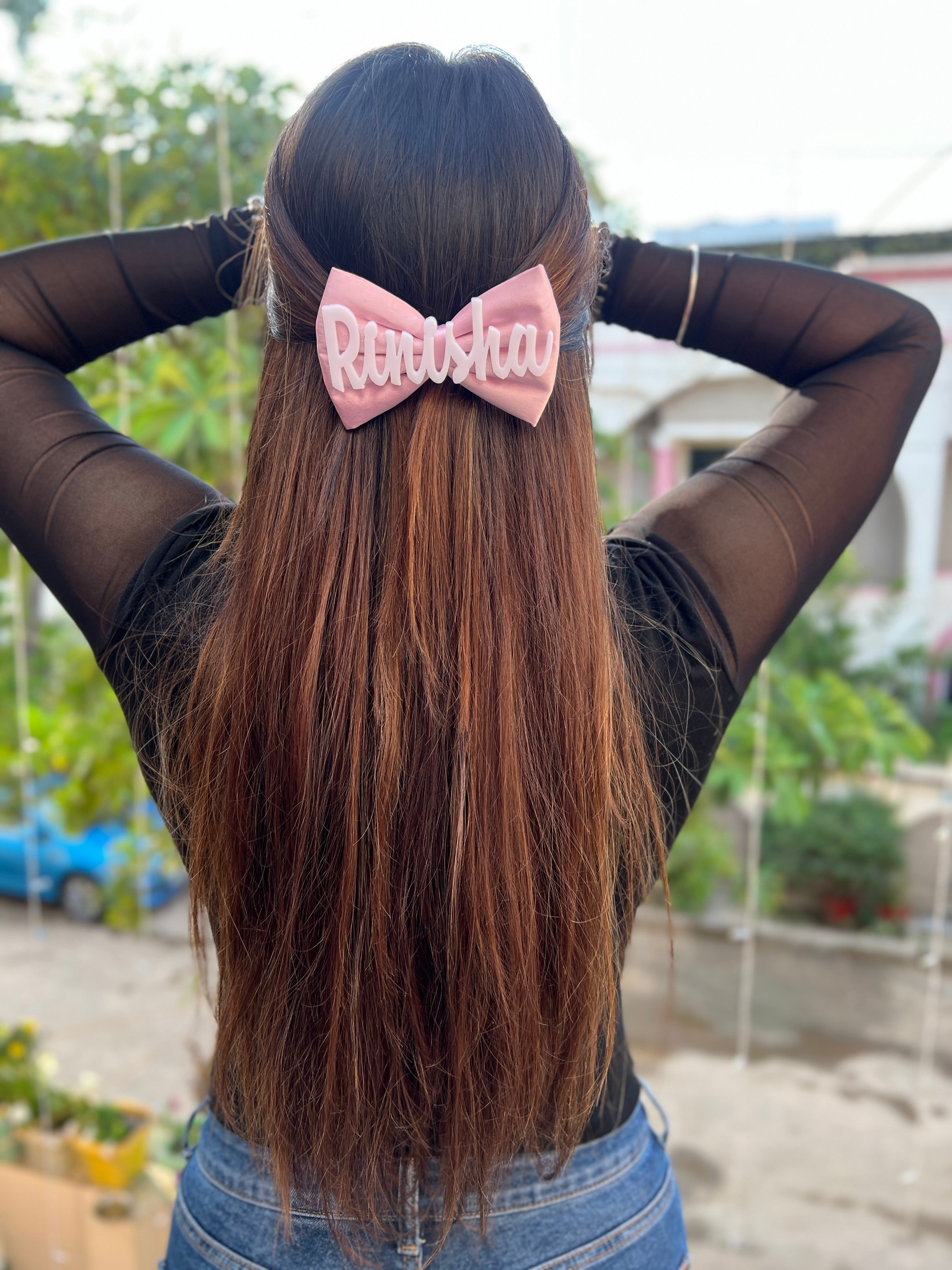 Rose gold customise name bow