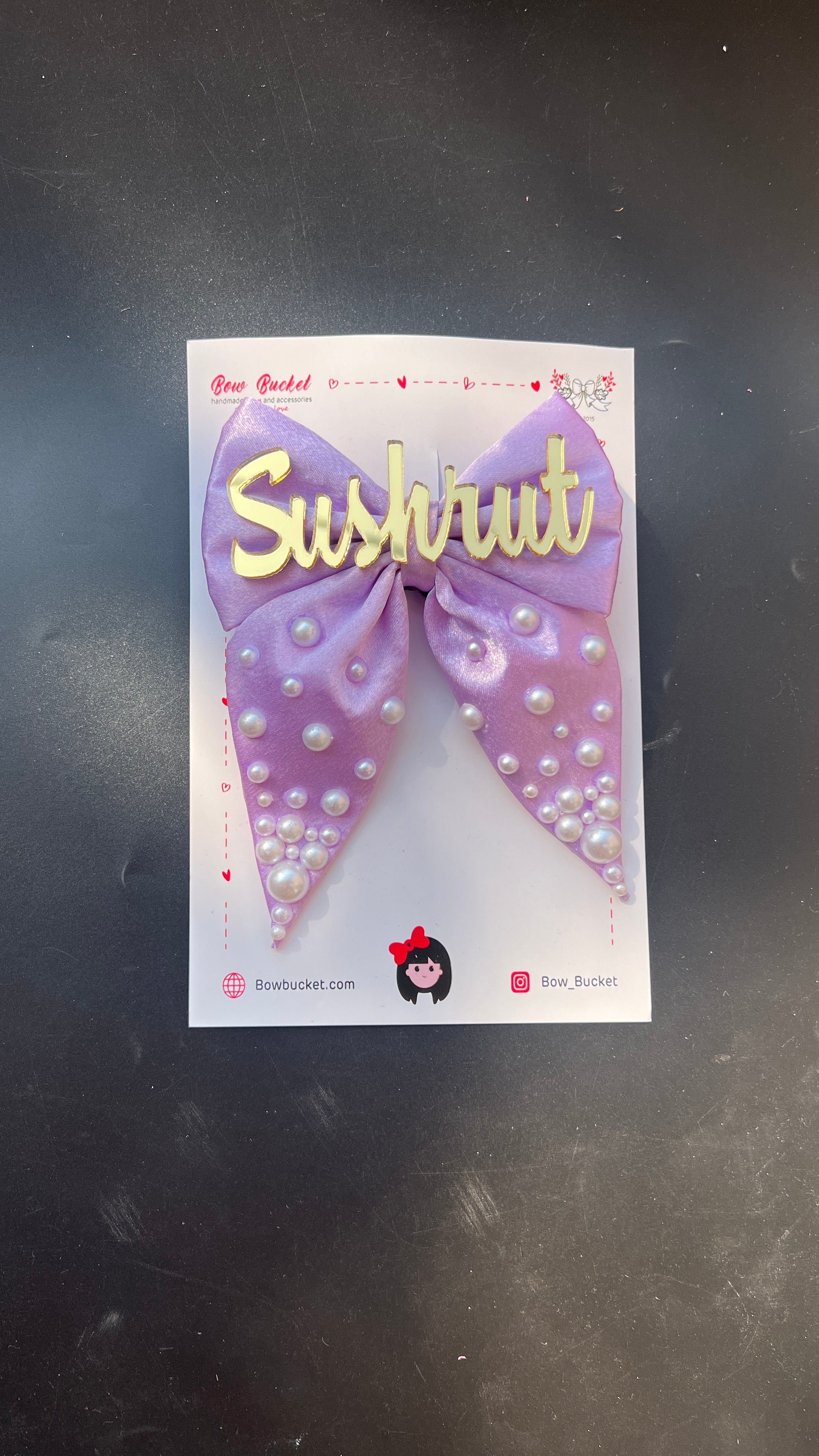 Lilac golden customise name bow clip
