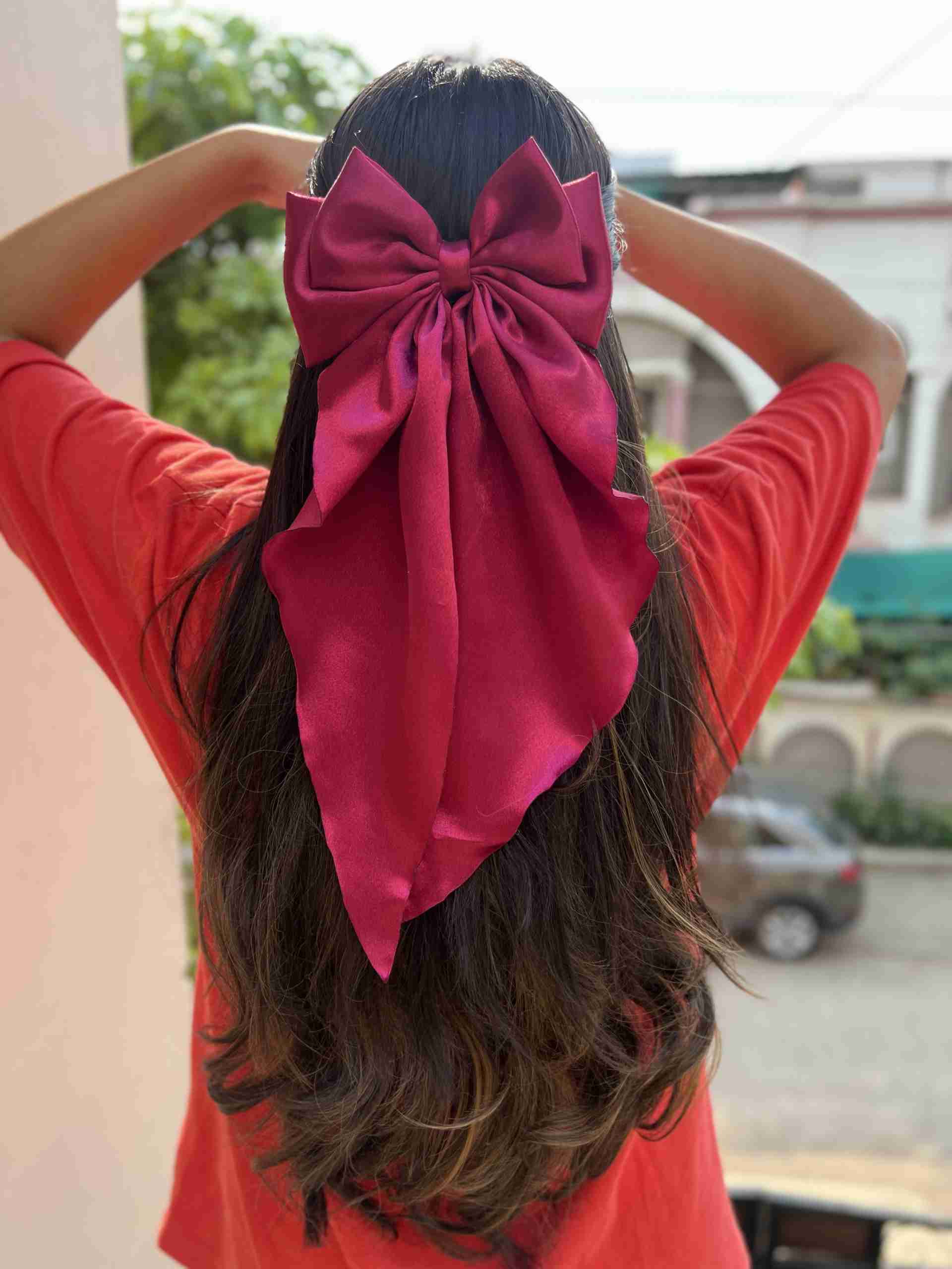 Deep pink ruffle bow