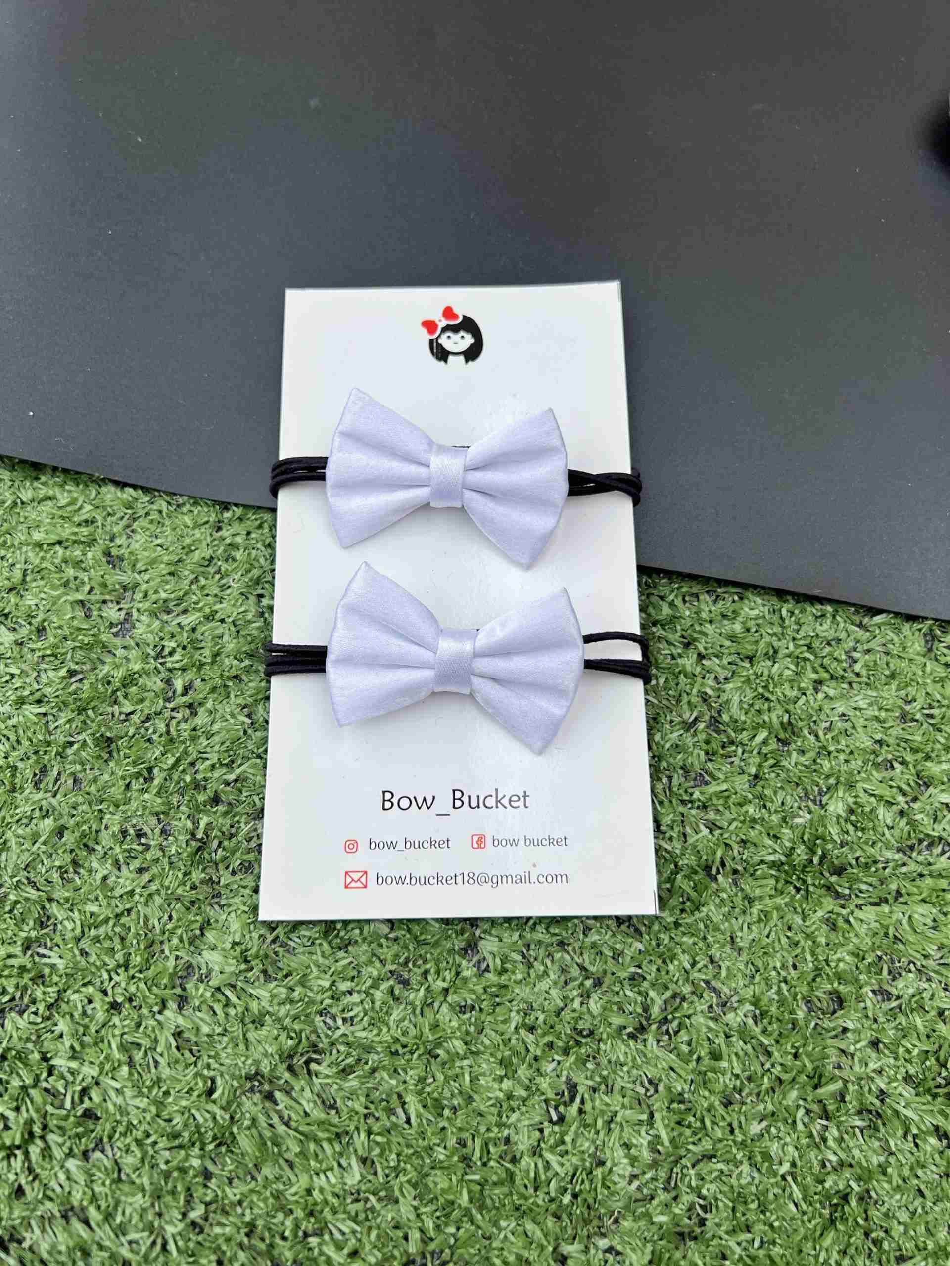 white satin micro rubber band pair