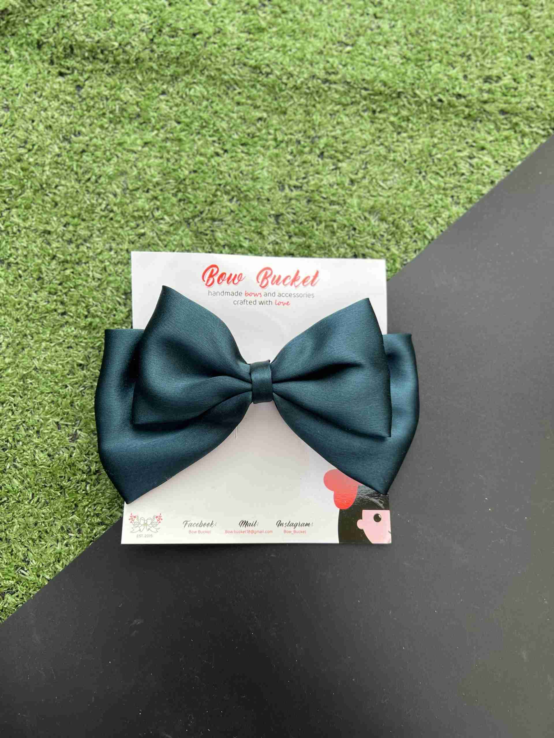 forest green double decker bow clip