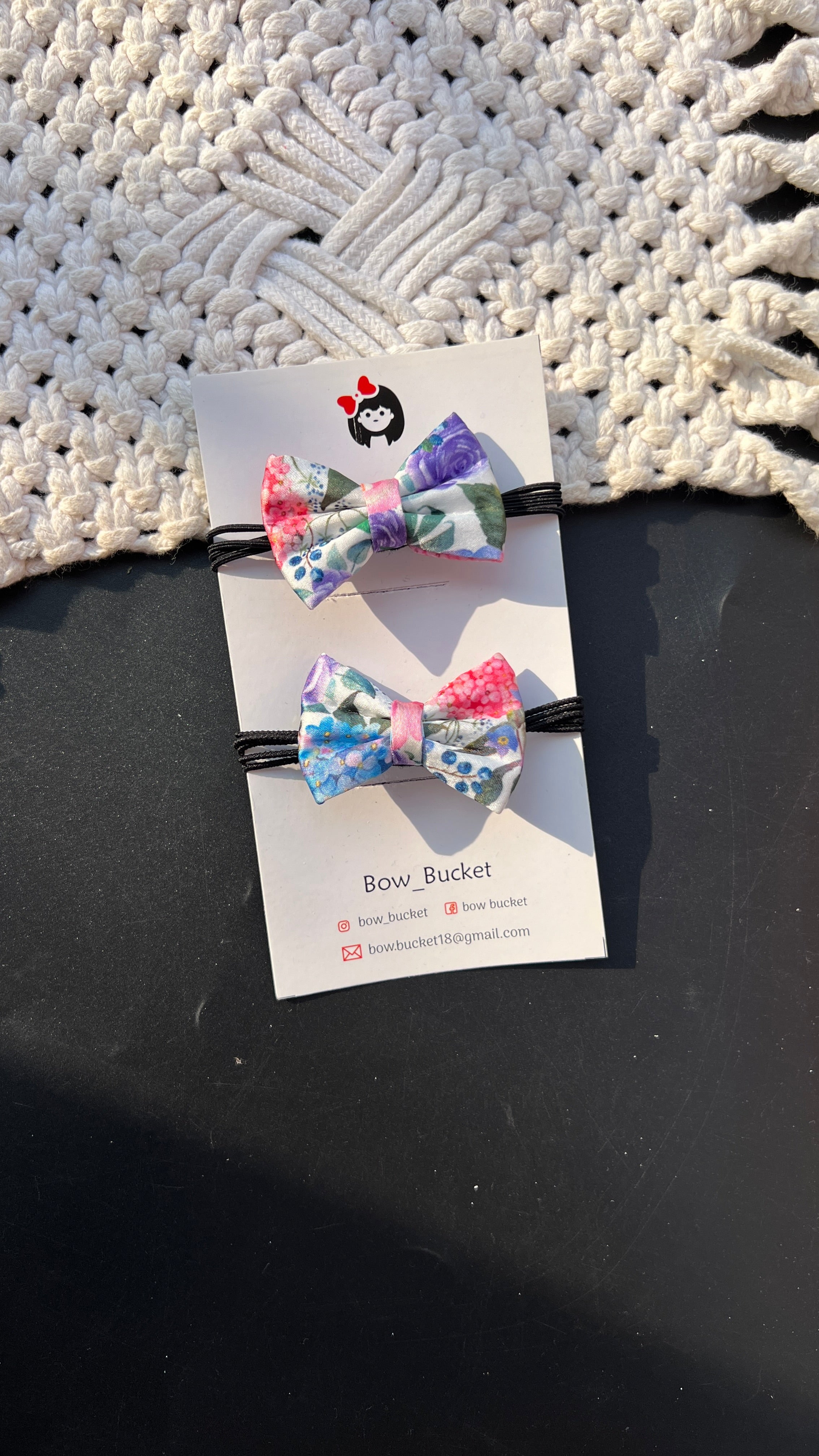 blue floral Bow rubberband pair