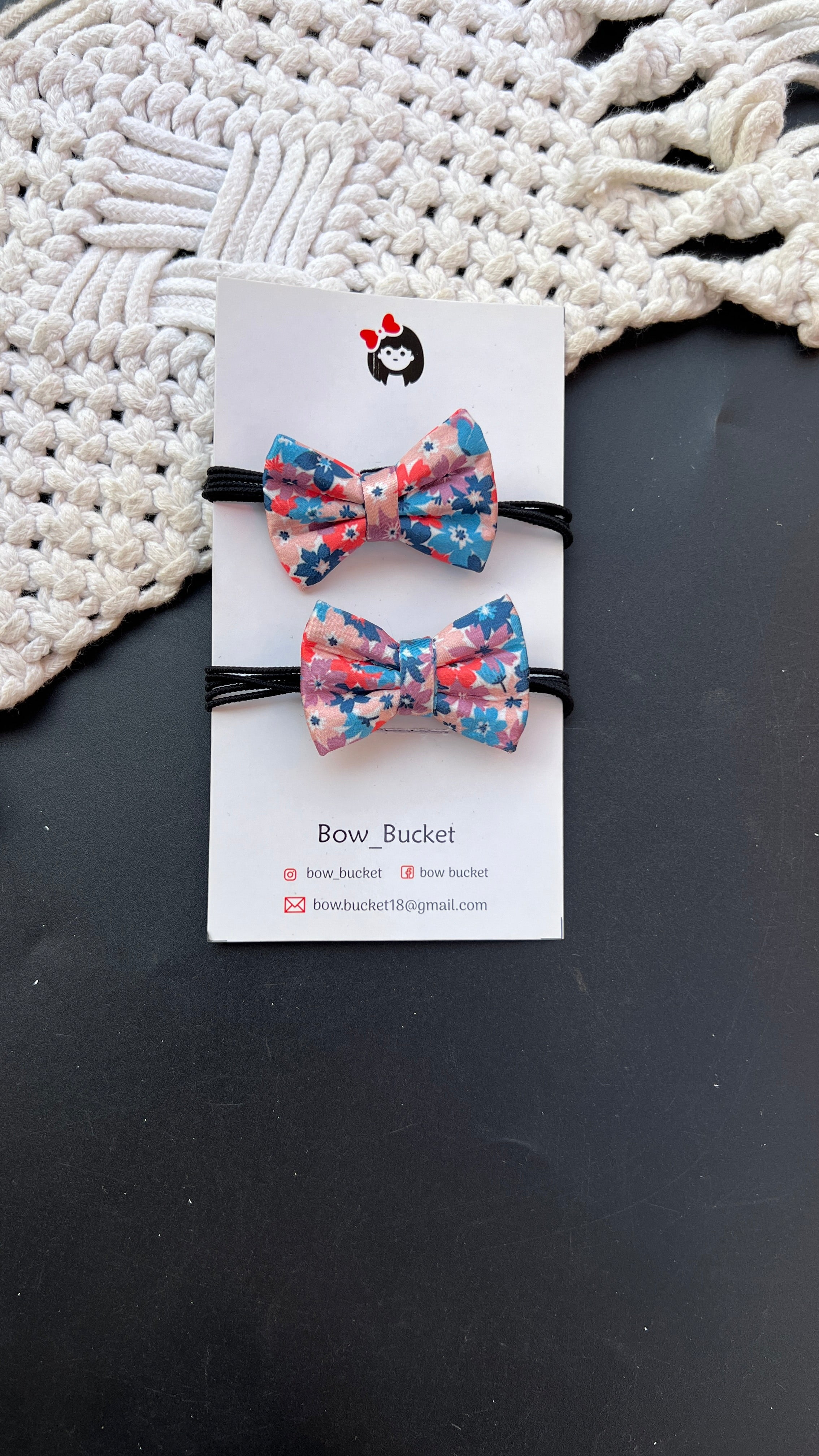 pink floral Micro bow rubberband pair