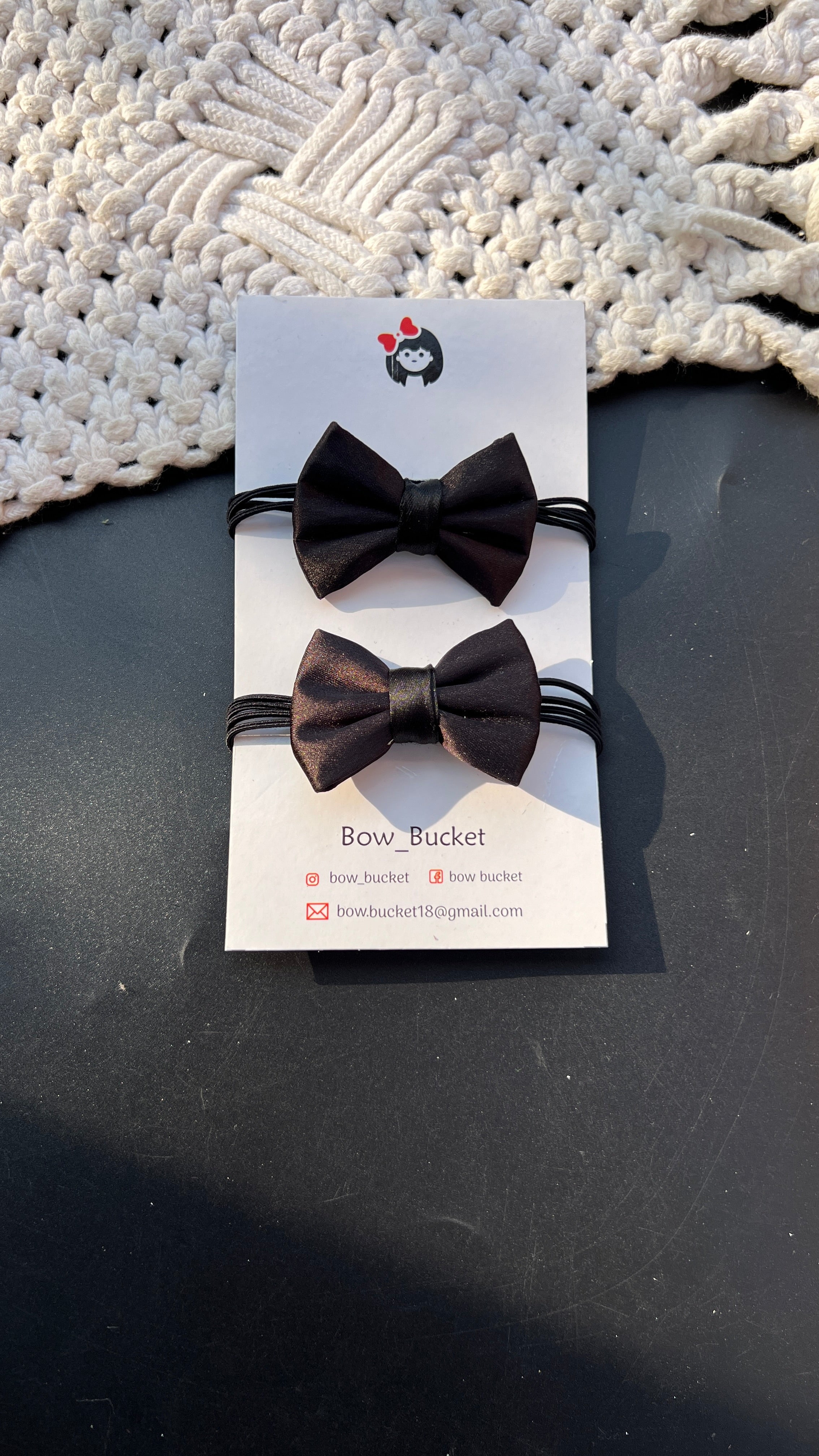 satin Black Bow rubberband pair